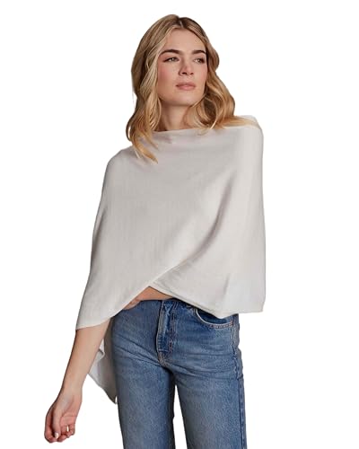 Carolina Grace by Alashan Lightweight & Super Soft Cashmere Blend Poncho- Great Gift Item! 95% Cotton/5% Cashmere Blend - One Size Fit - White