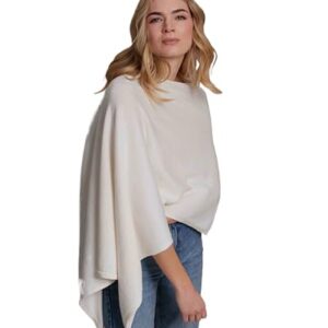 Carolina Grace by Alashan Lightweight & Super Soft Cashmere Blend Poncho- Great Gift Item! 95% Cotton/5% Cashmere Blend - One Size Fit - White