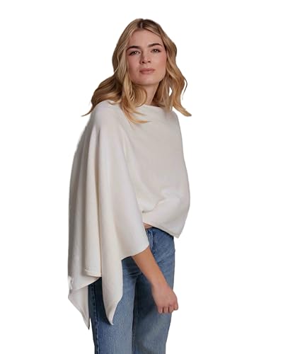 Carolina Grace by Alashan Lightweight & Super Soft Cashmere Blend Poncho- Great Gift Item! 95% Cotton/5% Cashmere Blend - One Size Fit - White