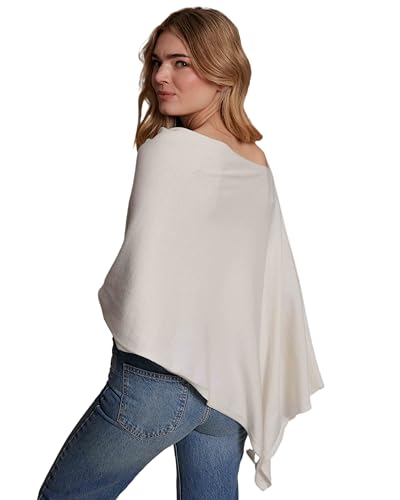 Carolina Grace by Alashan Lightweight & Super Soft Cashmere Blend Poncho- Great Gift Item! 95% Cotton/5% Cashmere Blend - One Size Fit - White