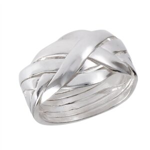 six piece hard puzzle knot weave mesh ring .925 sterling silver band size 11