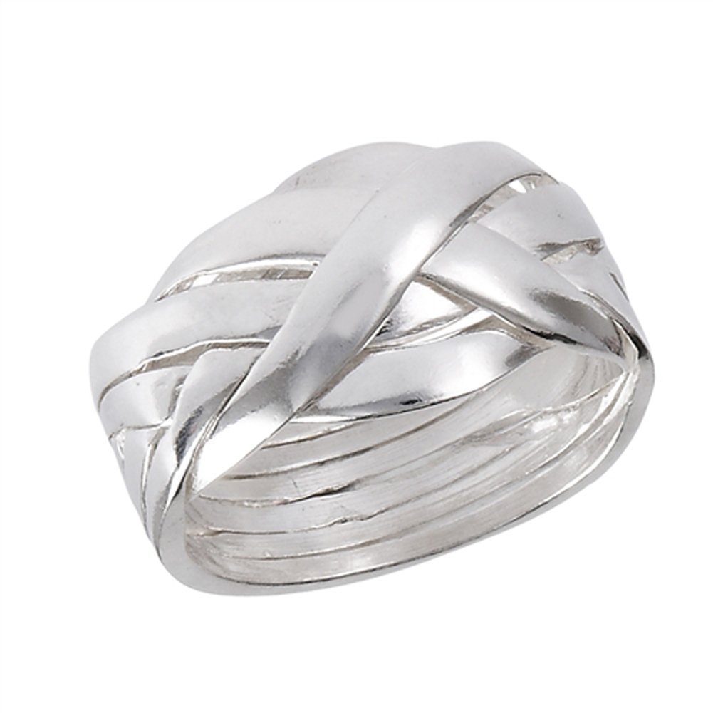 Six Piece Hard Puzzle Knot Weave Mesh Ring .925 Sterling Silver Band Size 11