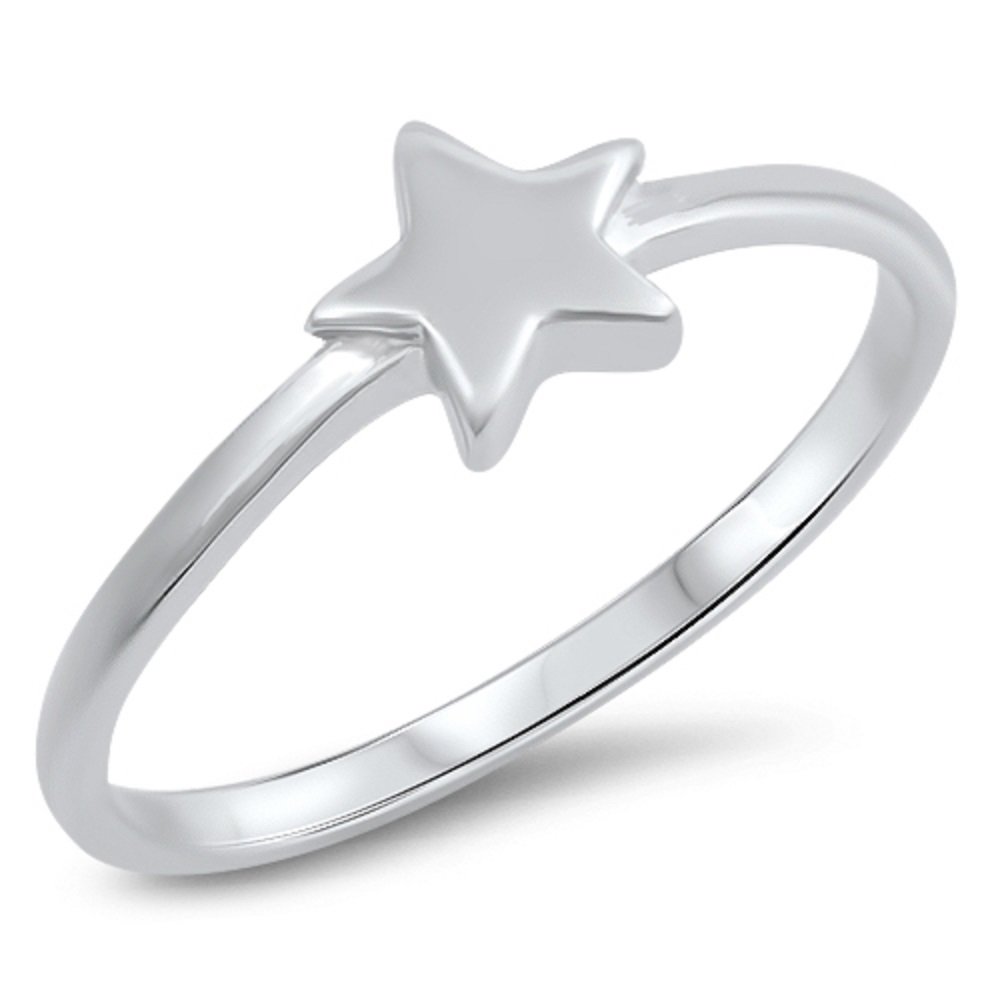 CloseoutWarehouse 925 Sterling Silver High Polished Star Plain Solitaire Ring Size 7