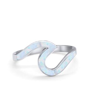 wave swirl band ring irregular shape lab created white opal 925 sterling silver, size-7