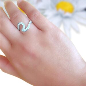 Wave Swirl Band Ring Irregular Shape Lab Created White Opal 925 Sterling Silver, Size-7