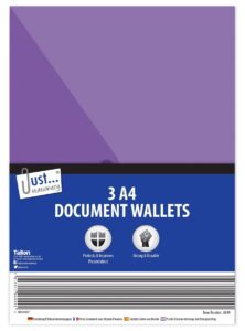 just-stationery a4 poly file wallets stud (pack of 3), 6049