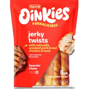 Hartz Oinkies Porkalicious Smoked Pig Skin Chicken Jerky Twists Dog Treats, 8 Count