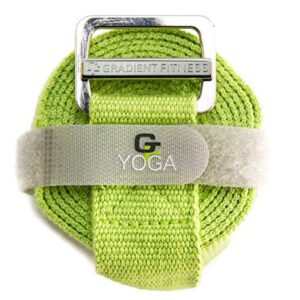 Gradient Fitness Yoga Strap, Friction-Less Easy-Feed Buckle, Yoga Straps for Stretching, Super Soft Cotton/Polyester Blend Webbing, Yoga band, Free eGuide. (8 Feet) Green