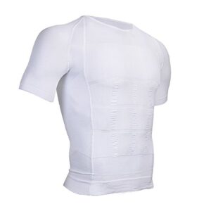 Odoland Men's Body Shaper Slimming Shirt Tummy Vest Thermal Compression Base Layer Slim Muscle Short Sleeve Shapewear, White XL