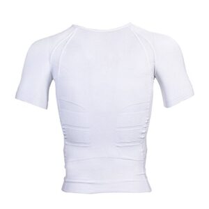 Odoland Men's Body Shaper Slimming Shirt Tummy Vest Thermal Compression Base Layer Slim Muscle Short Sleeve Shapewear, White XL