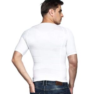 Odoland Men's Body Shaper Slimming Shirt Tummy Vest Thermal Compression Base Layer Slim Muscle Short Sleeve Shapewear, White XL