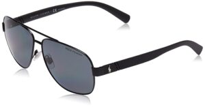 polo ralph lauren mens ph3110 aviator sunglasses, semi-shiny black/polarized grey, 60 mm