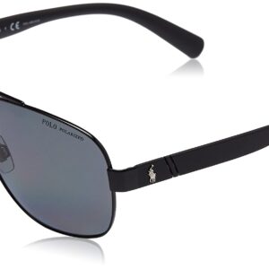 Polo Ralph Lauren Mens PH3110 Aviator Sunglasses, Semi-Shiny Black/Polarized Grey, 60 mm