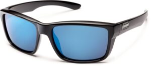 suncloud mayor polarized sunglasses, black & blue mirror lens