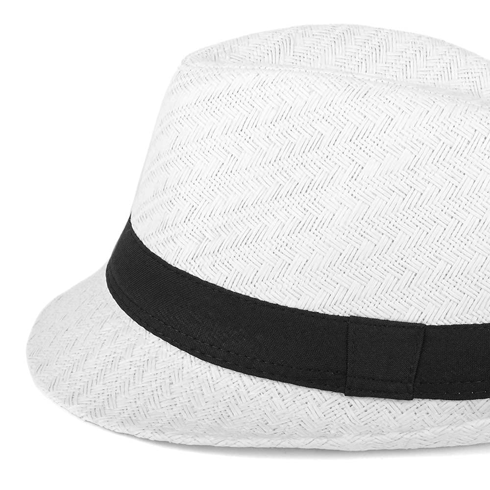 WESTEND Unisex Short Brim Fedora - Hats for Men & Women + Straw Fedora Hats, Cooling Mesh Hats, Fashion Fedora Hats 2023 White