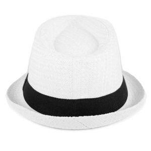 WESTEND Unisex Short Brim Fedora - Hats for Men & Women + Straw Fedora Hats, Cooling Mesh Hats, Fashion Fedora Hats 2023 White