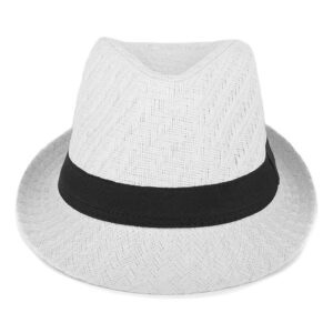 WESTEND Unisex Short Brim Fedora - Hats for Men & Women + Straw Fedora Hats, Cooling Mesh Hats, Fashion Fedora Hats 2023 White