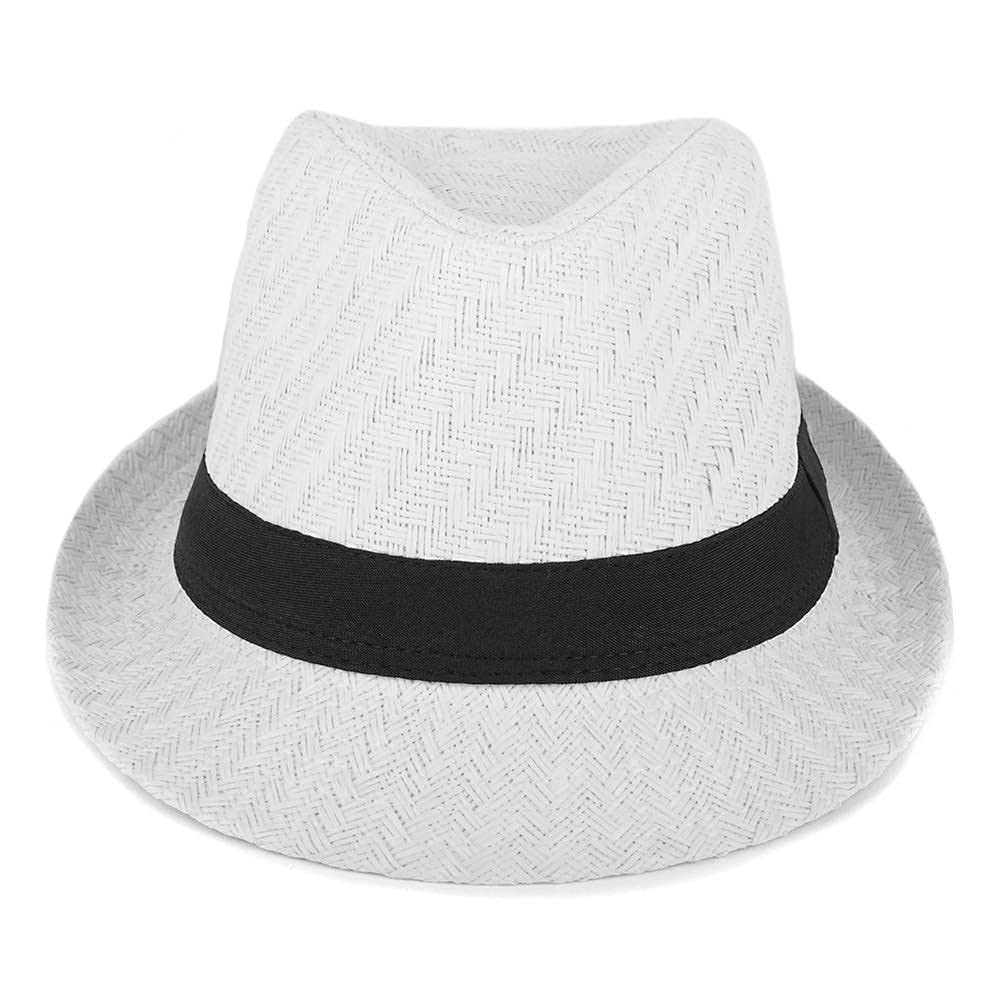 WESTEND Unisex Short Brim Fedora - Hats for Men & Women + Straw Fedora Hats, Cooling Mesh Hats, Fashion Fedora Hats 2023 White