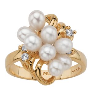 palmbeach yellow gold-plated oval shaped genuine cultured freshwater pearl and round crystal cluster ring sizes 6-10 size 9