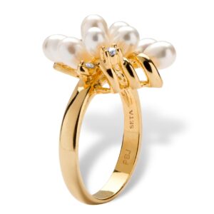 PalmBeach Yellow Gold-plated Oval Shaped Genuine Cultured Freshwater Pearl and Round Crystal Cluster Ring Sizes 6-10 Size 9