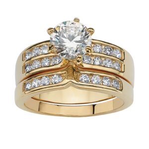 palmbeach goldtone round cubic zirconia bridal ring set sizes 6-10 size 8