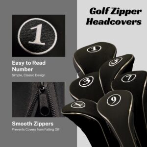 Black Golf Zipper Head Covers Driver 1 3 5 7 9 X Fairway Woods Headcovers Metal Traditional Plain Protective Covers Fits All Fairway Clubs