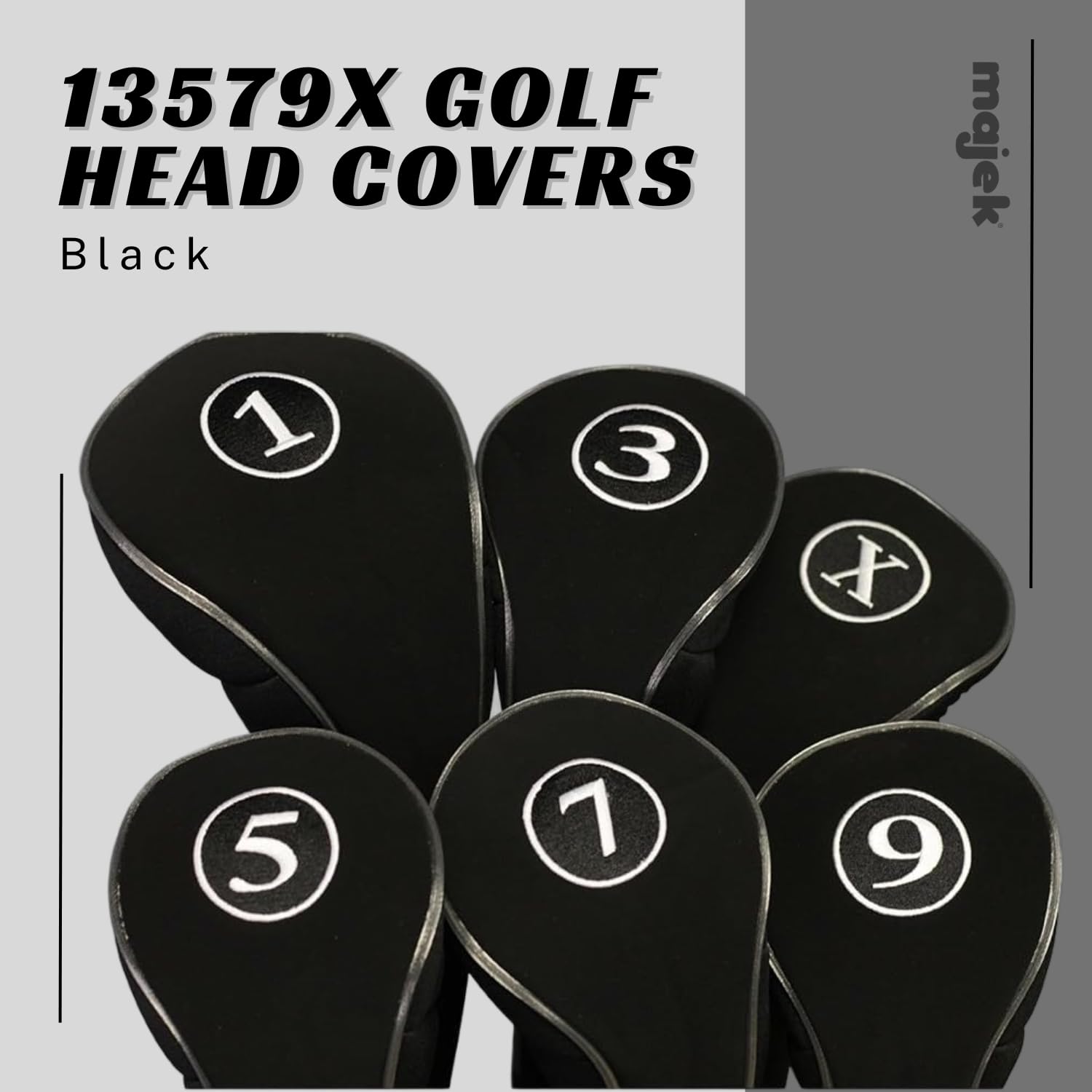 Black Golf Zipper Head Covers Driver 1 3 5 7 9 X Fairway Woods Headcovers Metal Traditional Plain Protective Covers Fits All Fairway Clubs