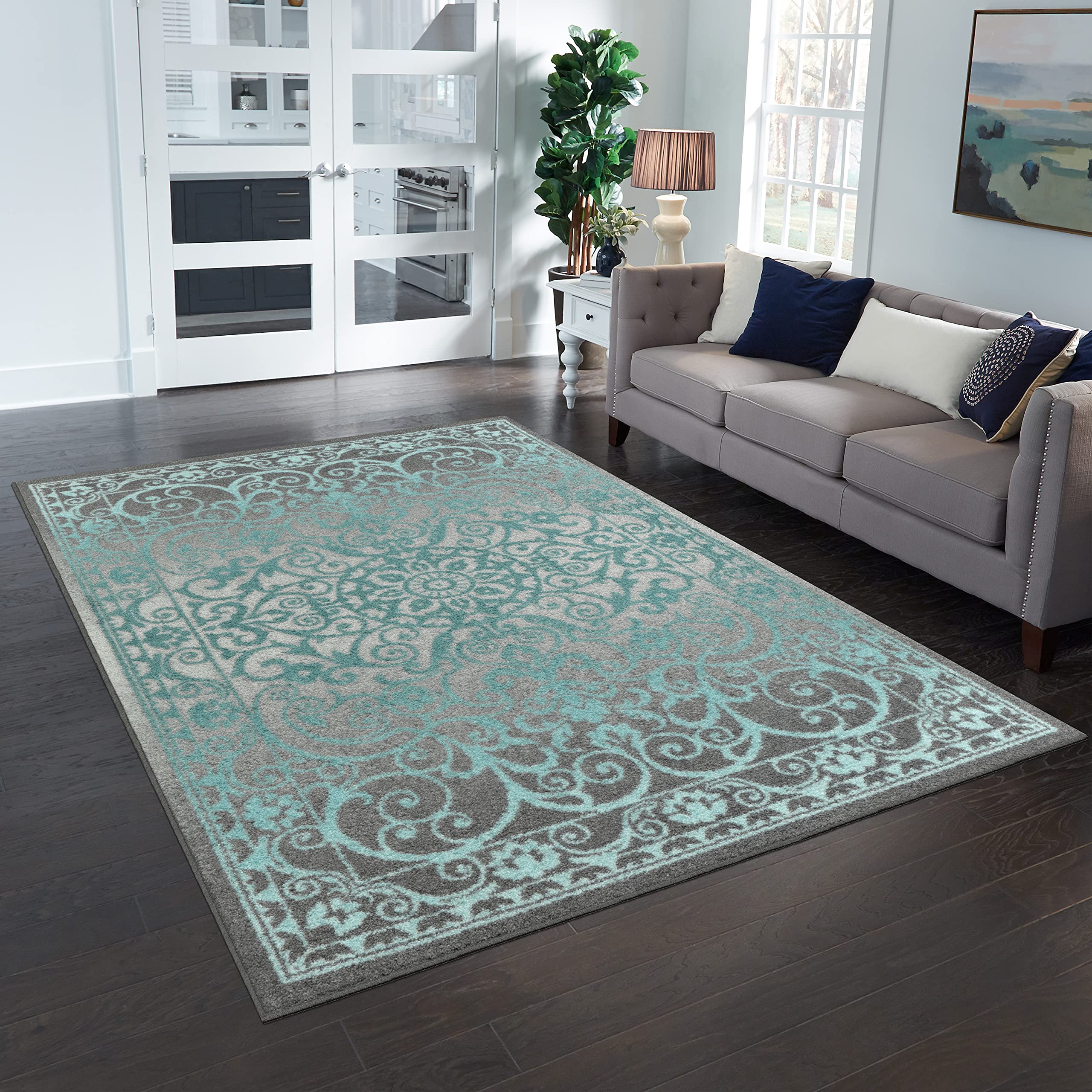 Maples Rugs Area Rug - Pelham 7 x 10 Large Area Rugs [Made in USA] for Living Room, Bedroom, and Dining Room, Grey Blue