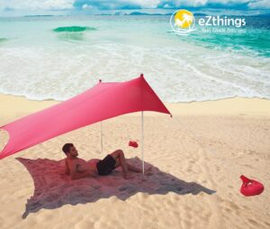 ezthings® uv light sun shade protection beach shelters - lightweight tent canopy with sandbag anchors (light blue, 7.5 x 7.5 ft - 6 ft tall)