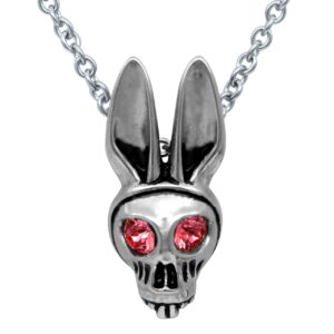 bunny skull birthstone necklace with swarovski crystal 19" plus 2" extender (07-july – red)