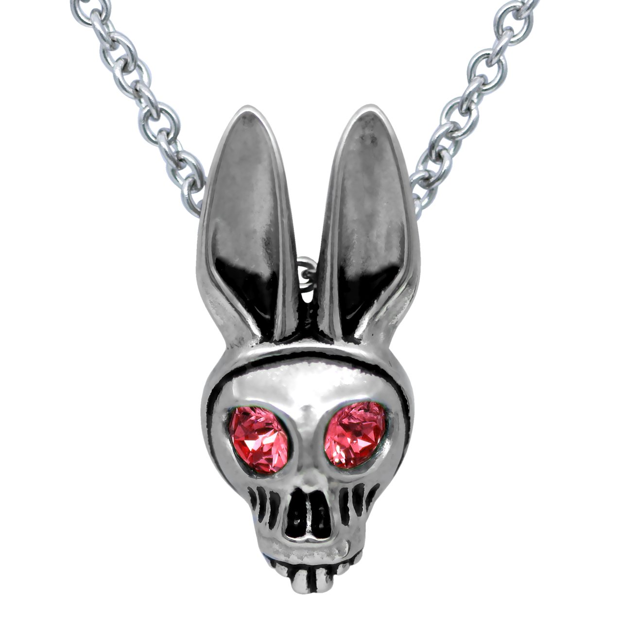 Bunny Skull Birthstone Necklace With Swarovski Crystal 19" plus 2" extender (07-July – Red)