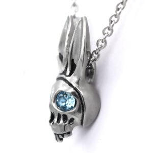 Bunny Skull Birthstone Necklace With Swarovski Crystal 19" plus 2" extender (07-July – Red)