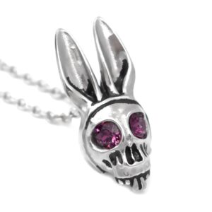 Bunny Skull Birthstone Necklace With Swarovski Crystal 19" plus 2" extender (07-July – Red)