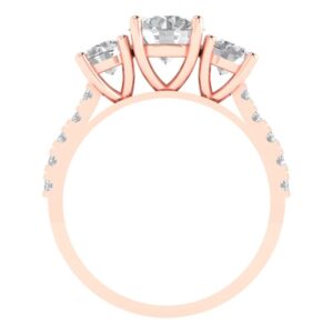 Clara Pucci 2.02 Ct Round Cut Clear Simulated Diamond 14K Rose Gold Solitaire with Accents 3 Stone Engagement Promise Ring Sz 8