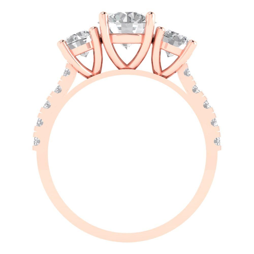 Clara Pucci 2.02 Ct Round Cut Clear Simulated Diamond 14K Rose Gold Solitaire with Accents 3 Stone Engagement Promise Ring Sz 8