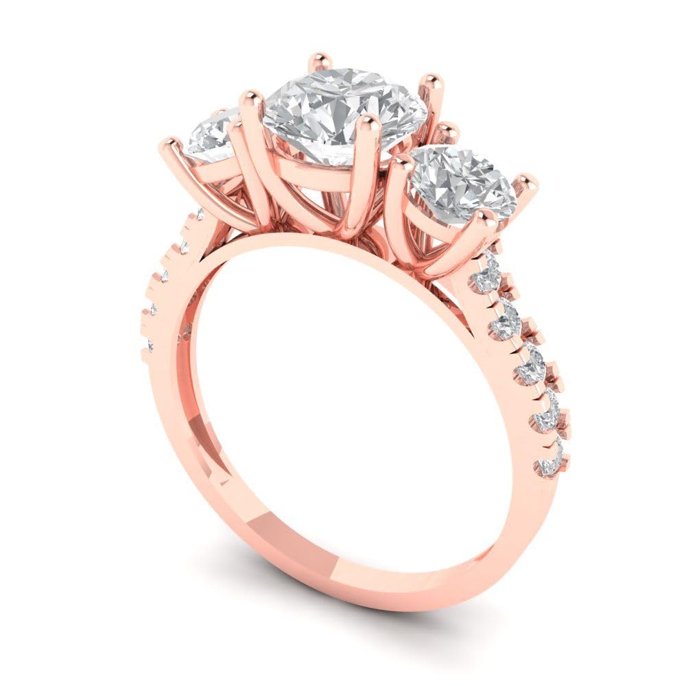 Clara Pucci 2.02 Ct Round Cut Clear Simulated Diamond 14K Rose Gold Solitaire with Accents 3 Stone Engagement Promise Ring Sz 8