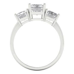 Clara Pucci 4 Ct Brilliant Emerald Cut Clear Simulated Diamond 14K White Gold Three Stone Engagement Promise Bridal Ring Size 3.5