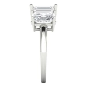 Clara Pucci 4 Ct Brilliant Emerald Cut Clear Simulated Diamond 14K White Gold Three Stone Engagement Promise Bridal Ring Size 3.5