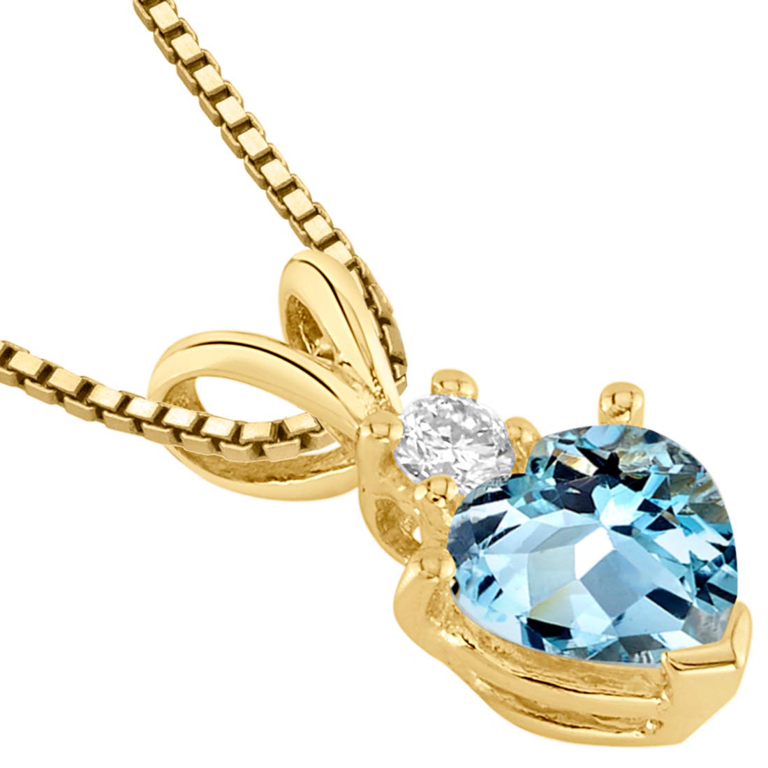 PEORA Solid 14K Yellow Gold Aquamarine with Diamond Pendant for Women, Genuine Gemstone Birthstone Solitaire, Heart Shape, 0.75 Carat total