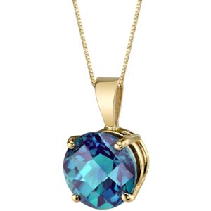 peora 14k yellow gold created alexandrite pendant for women, color-changing 2.35 carats round shape 8mm