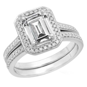 dazzlingrock collection emerald shape & round white cubic zirconia halo engagement ring in 10k white gold, size 7