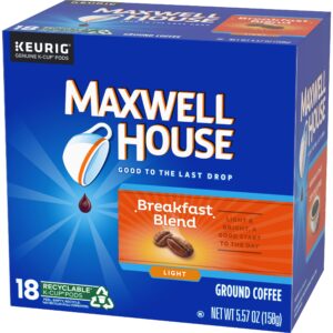 Maxwell House Breakfast Blend Coffee, K-CUP Pods, 72 count (4 Packs of 18)