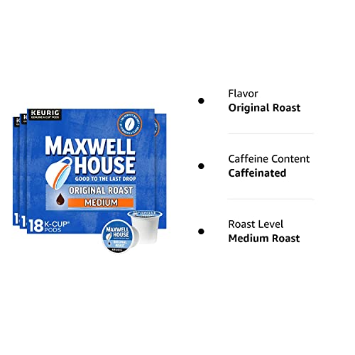 Maxwell House Original Roast Medium Roast K-Cup® Coffee Pods 72 Total, Pack of 4 (18 in each pack)