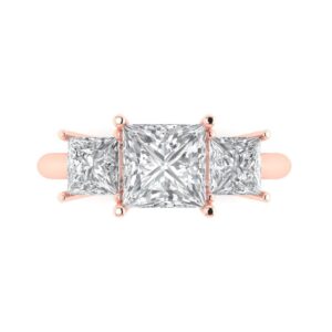 2.62 ct princess cut clear simulated diamond 14k rose gold solitaire with accents 3 stone engagement promise ring sz 4.25