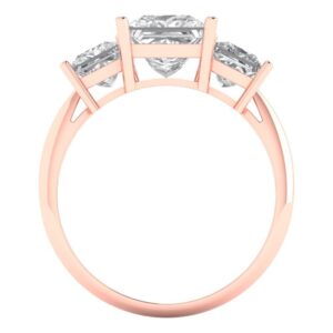 2.62 Ct Princess Cut Clear Simulated Diamond 14K Rose Gold Solitaire with Accents 3 Stone Engagement Promise Ring Sz 4.25