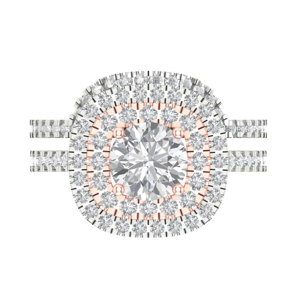 Clara Pucci 1.8 Carat Round Cut Clear Simulated Diamond 14k White Rose Gold Halo Solitaire W/Accents Wedding Promise Ring size 9.5