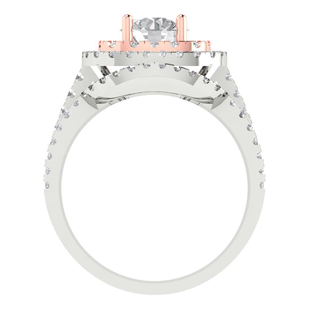 Clara Pucci 1.8 Carat Round Cut Clear Simulated Diamond 14k White Rose Gold Halo Solitaire W/Accents Wedding Promise Ring size 9.5