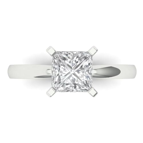 1.5 Ct Brilliant Princess Cut Clear Simulated Diamond 14K White Gold Solitaire Engagement Promise Bridal Ring Size 6.25