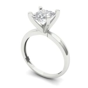 1.5 Ct Brilliant Princess Cut Clear Simulated Diamond 14K White Gold Solitaire Engagement Promise Bridal Ring Size 6.25