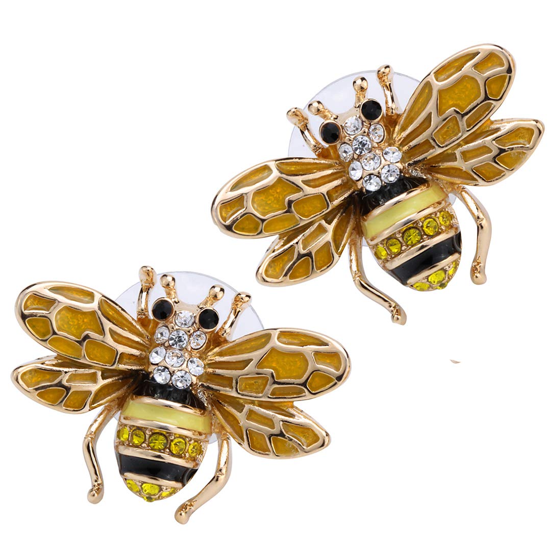 YACQ Honey Bee Stud Earrings Crystal Costume Jewelry for Women Teen-Girls